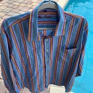 Alan Flusser | Shirts | Alan Flusser Shirt Hidden Button Down Collar Multicolor Striped Long ...